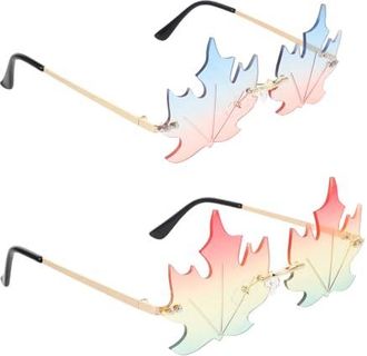 BESTONZON Lot de 2 Paires Lunettes de Soleil sans Monture Feuilles DÉrable Colorées pour Femmes et Hommes Accessoires de Fête Rétro Anti-Uv Lunettes Disco Amusa