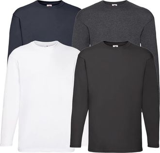 Fruit Of The Loom 4er Herren Longsleeve Baumwolle Tshirt Langarm Verschiedene Farbsets M L XL 2XL 3XL 4XL 5XL & HLKauf-Block (XXL, 1x Wei&szlig;, 1x Schwarz, 1x D.Navy, 1x D.