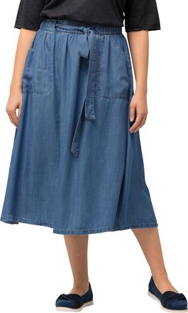 Ulla Popken Damen große Größen Übergrößen Plus Size Lyocell-Rock, Jeansoptik, A-Linie, Saumschlitz Blue Denim 50+ 826766902-50+