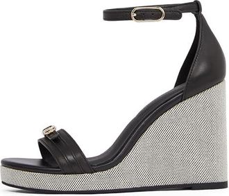 Tommy Hilfiger Sandales Compensées Femme Sandal Leather en Cuir, Noir (Black), 40