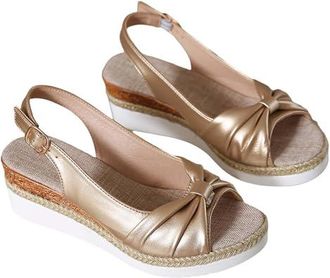 Generic Femmes Sandales Dété Élégantes Espadrilles Femmes Compensées Sandales En Cuir À Talons Confortables De Moyenne Hauteur Chaussures De Plateau Confortab