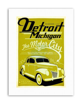 Wee Blue Coo PROMOTIONAL DETROIT MOTOR CITY AUTOMOBILE Travel Canvas art Prints