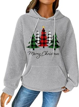 Generic Sweat à capuche de Noël pour femme, coupe ample, tendance, décontracté, avec pour Noël, joli sweat à capuche imprimé pour entraînement, fête, cadeaux 