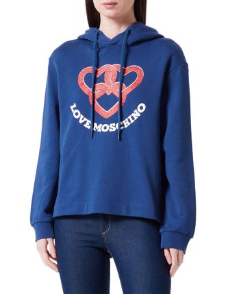 Love Moschino Regular fit Hoodie in 100% Cotton Fleece, Customized with Chained Hearts Print