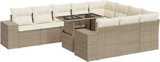 vidaXL Vidaxl - Salon de jardin 11 pcs avec coussins beige r&eacute;sine tress&eacute;e