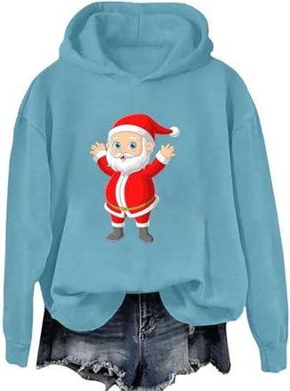 Generic HUIFUAO Sweat à capuche de Noël pour femme - Joli Père Noël - Tenue de Noël surdimensionnée - Haut à manches longues - Pull amusant - Cadeau de vacanc