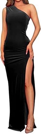 Generic 2026 Robes amincissantes printemps et &eacute;t&eacute; europ&eacute;en pour femmes sans velours fente d&eacute;paule robe longue mince pour femmes, Noir, XXL