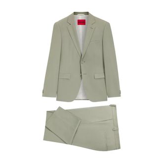 HUGO BOSS Homme, Costumes, Vert, Taille: 3XL Costume deux pi&egrave;ces slim-fit en popeline m&eacute;lang&eacute;e de laine