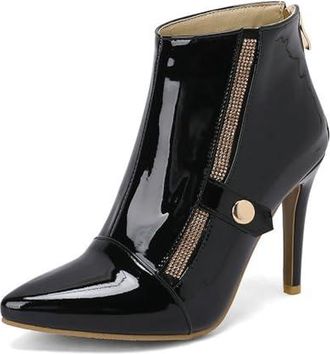 Generic Bottines &agrave; talon aiguille pour femme avec fermeture &eacute;clair lat&eacute;rale et strass, Noir, 40.5 EU