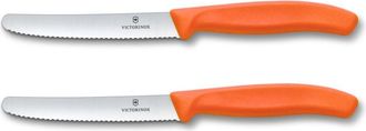 Victorinox by Swiss Army Swiss Classic, Frühstücksmesser, Brötchenmesser Set 2teilig, Scharfe Klinge, Wellenschliff, 11 cm, Rostfreier Stahl, Orange
