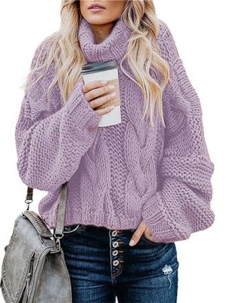 Generic Chandail dhiver &agrave; manches longues et col roul&eacute; pour femme, coupe d&eacute;contract&eacute;e, surdimensionn&eacute;, vert taille M, pour le quotidien, le travail et les vac