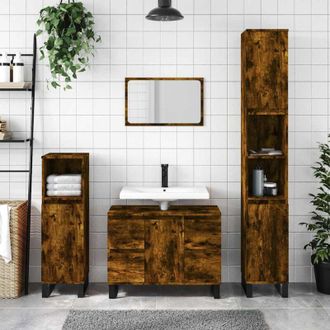 vidaXL Vidaxl - Armoire salle de bain ch&ecirc;ne fum&eacute; 80x33x60cm bois ding&eacute;nierie