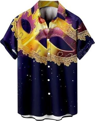 Generic Costume de carnaval pour homme - Chemise &agrave; manches courtes - Chemise de loisirs avec boutonni&egrave;re - Chemise de vacances &agrave; revers - V&ecirc;tement de f&ecirc;te - B