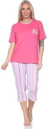 Normann Pyjama Capri à manches courtes pour femme, aspect rayé élégant, également en grande taille, Rose, 42-44