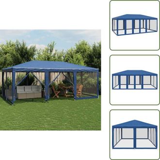 vidaXL The Living Store - vidaXL Tente de f&ecirc;te avec 10 parois lat&eacute;rales en maille bleu 6x4m pehd