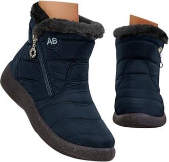 Minetom Bottes De Neige Femme Bottines Imperméabl Chaussures Hiver Fourrées Chaude Boots Antidérapantes avec Fermeture Éclair Latérale A Marin 38 EU