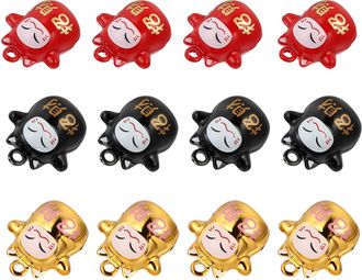 BESPORTBLE Alipis 12 St&uuml;ck Gl&uuml;ckskatzengl&ouml;ckchen 15mm aus Lackiertem Metall In Rot Schwarz Gold Kleine Selbstgemacht Haustieranh&auml;nger f&uuml;r Armb&auml;nder Taschen Baste