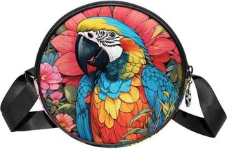 Generic Petit sac &agrave; bandouli&egrave;re rond pour femme, motif perroquet avec fermeture &eacute;clair, bretelles r&eacute;glables, sac &agrave; main rond d&eacute;contract&eacute; pour femmes et filles