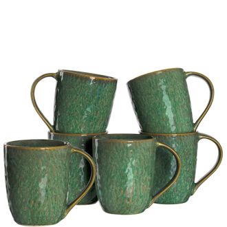 Leonardo Leonardo Matera Keramik-Tassen 6er Set, sp&uuml;lmaschinengeeignete Kaffee-Tassen, 6 mikrowellenfeste Tee-Tassen, Becher mit Glasur, gr&uuml;n, 430 ml, 018543