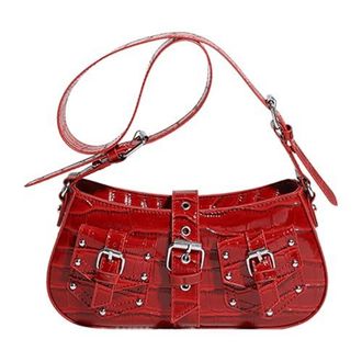 Generic Kexpery Sac &agrave; &Eacute;paules Femme en Cuir PU Style Punk Moto Vintage Boucle R&eacute;tro Sac Bandouli&egrave;re Ajustable Sac Sous le Bras pour Voyage