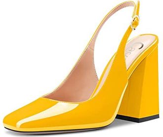 Castamere Femmes Bloc Chunky Haut High Talon Heel Carré Bout Slingback Escarpins Slip-on Clear Dress Sandales 10 CM Heels Jaune 40 EU