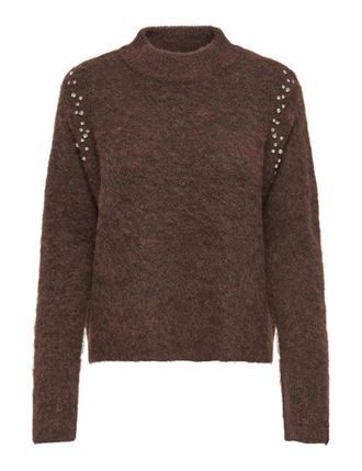 Only Damen Onlrina Life Ls Rhinestone Highneck KNT, Shaved Chocolate, M