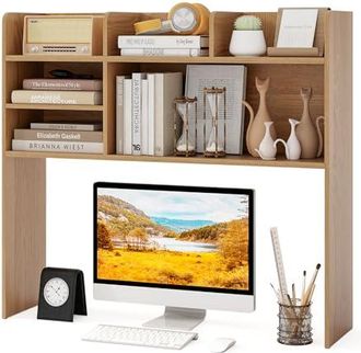 Giantex HOMASIS Étagère de Table à 3 Niveaux avec Tablettes Réglables en Hauteur,Bibliothèque de Bureau avec Dispositif Antibasculement et Patins Réglables,Or