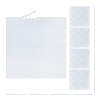 Relaxdays Bodenschutzmatte, 60x60 cm, 8 Schutzmatten mit Rand, EVA, 3m&sup2; Fl&auml;che, Unterlegmatte f&uuml;r Fitnessger&auml;te, wei&szlig;