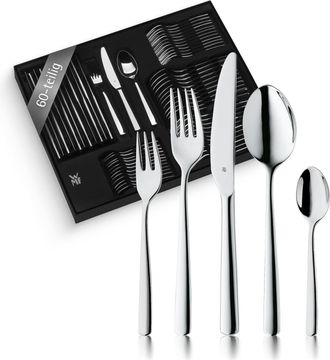 WMF Boston Besteck Set 12 Personen, Essbesteck 60 teilig, Monobloc-Messer, Cromargan Edelstahl poliert, gl&auml;nzend, sp&uuml;lmaschinenfest