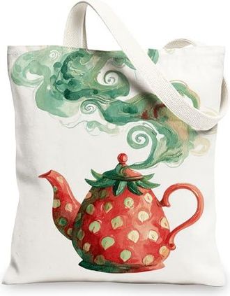 Generic Sacs fourre-tout fantaisistes en toile, design artistique théière, sacs de courses réutilisables, élégants, respectueux de lenvironnement, légers, lav