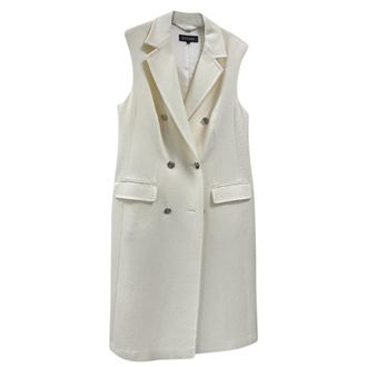Escada Ivory Tailored Wool Sleeveless Jacket Size L