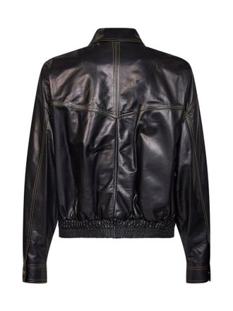 Versace Mens Leather Blouson Black Nappa Multicolour Calf Bomber Jackets
