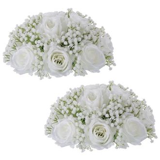Nuptio Fleurs Centre de Table Mariage: 2 Pi&egrave;ces 22cm Diam&egrave;tre Blanche Boule Fleur Artificielle pour Fete Decoration - Composition Gypsophile Fausse Fleur Ros