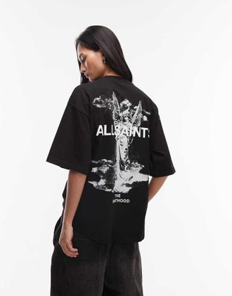 AllSaints Guardian Amelie - Kurz&auml;rmliges T-Shirt in Schwarz mit Grafiklogo und R&uuml;ckenprint
