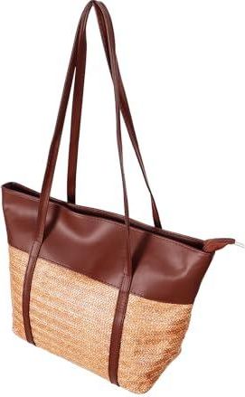 Supvox Paquet Fourre-Tout Tiss&eacute; en Paille pour Femme Grand Paquet de Plage d&Eacute;t&eacute; L&eacute;ger et R&eacute;sistant Couleur Caf&eacute; Bandouli&egrave;re Simple Vacances Courses et Sortie