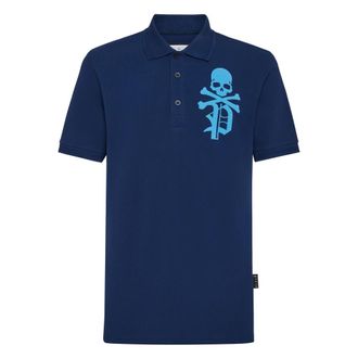 Philipp Plein Homme, Tops, Bleu, Taille: 4XL Polo Slim Fit T&ecirc;te de Mort