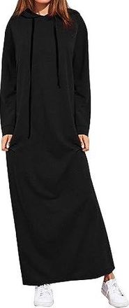 Generic Robe longue pour femme - Robe longue musulmane d&eacute;contract&eacute;e &agrave; manches longues - Robe &agrave; capuche grande taille - Robe longue &agrave; capuche - Couleur unie - 