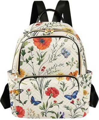 Mnsruu Mini sac à dos pour femme, motif papillon, tulipe, fleurs sauvages, petit sac à dos tendance pour femme, sac à dos décontracté, Multi912, M