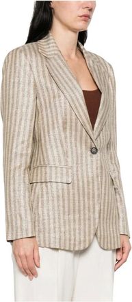 Brunello Cucinelli Femme, Vestes, Brun, Taille: 36 FR Veste Buffalo en Lin et Soie