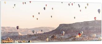 Arttor Panorama Bilder auf Glas Berge Ballon Flug Glasbild 140x50cm Wandbilder Dekoration Wohnzimmer Schlafzimmer K&uuml;che Gro&szlig; XXL Wanddeko Bild im Glas Wand K