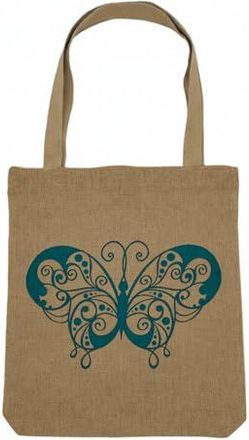 Fabulous Sac Shopping Tote Bag Aspect Lin - Dessin de Papillon Stylis&eacute; Bleu Nature Animaux - Sac de Courses Toile Epaisse 360g Beige Naturel Cabas Port&eacute; Epaule