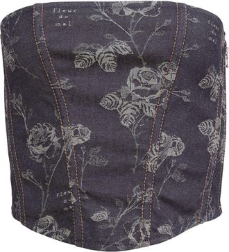 Fleur du Mal Jacquard-Corsage mit Blumenmuster - Blau