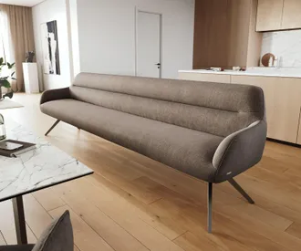 DELIFE Esszimmerbank Taya-Flex 300 cm Strukturstoff Soft Taupe Kreuzgestell kantig Graphit Taschenfederkern, B&auml;nke