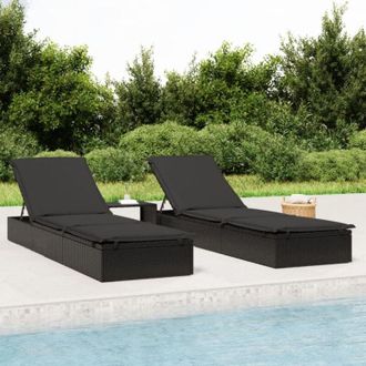 vidaXL vidaXL Transats 2 pcs avec table noir r&eacute;sine tress&eacute;e