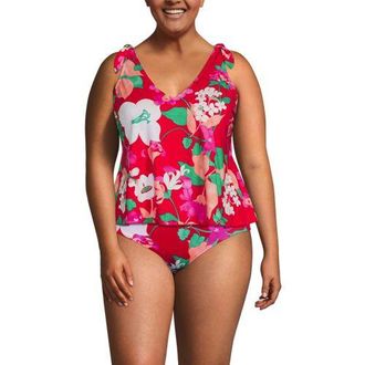 Lands End Tankini-Top mit geknoteten Trägern und Flattersaum, Damen, Größe:48 plus, Pink, Elasthan/Nylon-Mischung, by Lands End