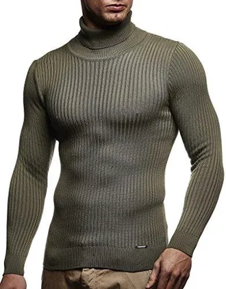 LEIF NELSON Pull Homme avec col roulé Chemise à Manches Longues Pull en Maille Fine LN1670 Kaki Taille XXL