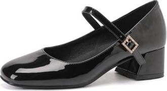 Generic Femmes Brillant carré Bout Mary Jane Pompes Cheville Sangle avec Strass Boucle décor Bloc Talons carrés élégant fête soirée Chaussures,Noir,38.5 EU