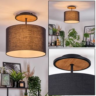 HOFSTEIN Deckenleuchte Bassagoda, Deckenlampe aus Metall/Holz/Stoff in Schwarz/Natur/Wei&szlig;, runde Leuchte im Boho-Design (Schirm &Oslash; 35 cm), E27, Esszimmer, Wohnz