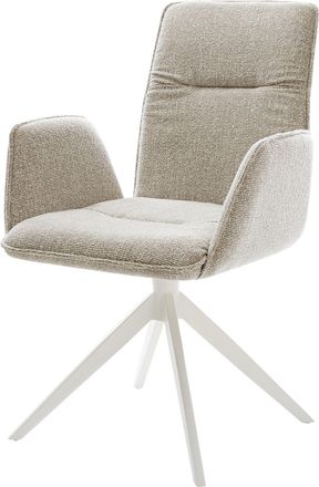 DELIFE Esszimmerstuhl Vinja-Flex Kreuzgestell breit Wei&szlig; Webstoff Soft Beige 360&deg; drehbar Wippfunktion