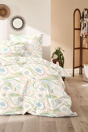 Primera Mako-Satin Bettw&auml;sche 155x220 Paisley gr&uuml;n blau beige 243236-72